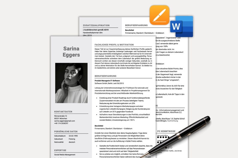 Application Template German | Template CV 2x, Cover Letter, Cover Sheet ...