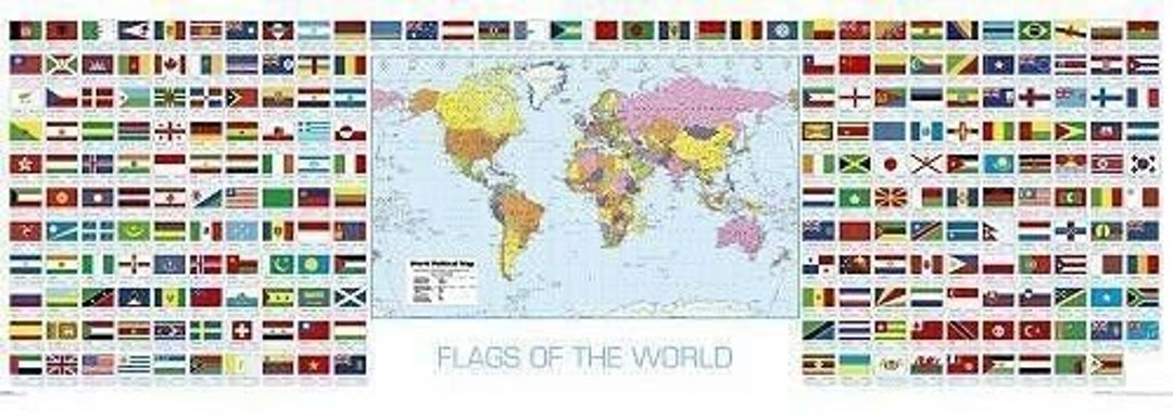 Map of the World With Flags LARGE Door Size Poster 53cm X 157 Cm ...