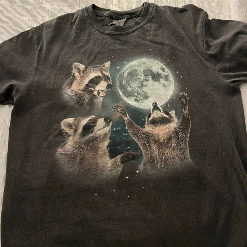 Three Raccoons Vintage Graphic T-shirts, Retro Raccoon Moon Tshirt ...