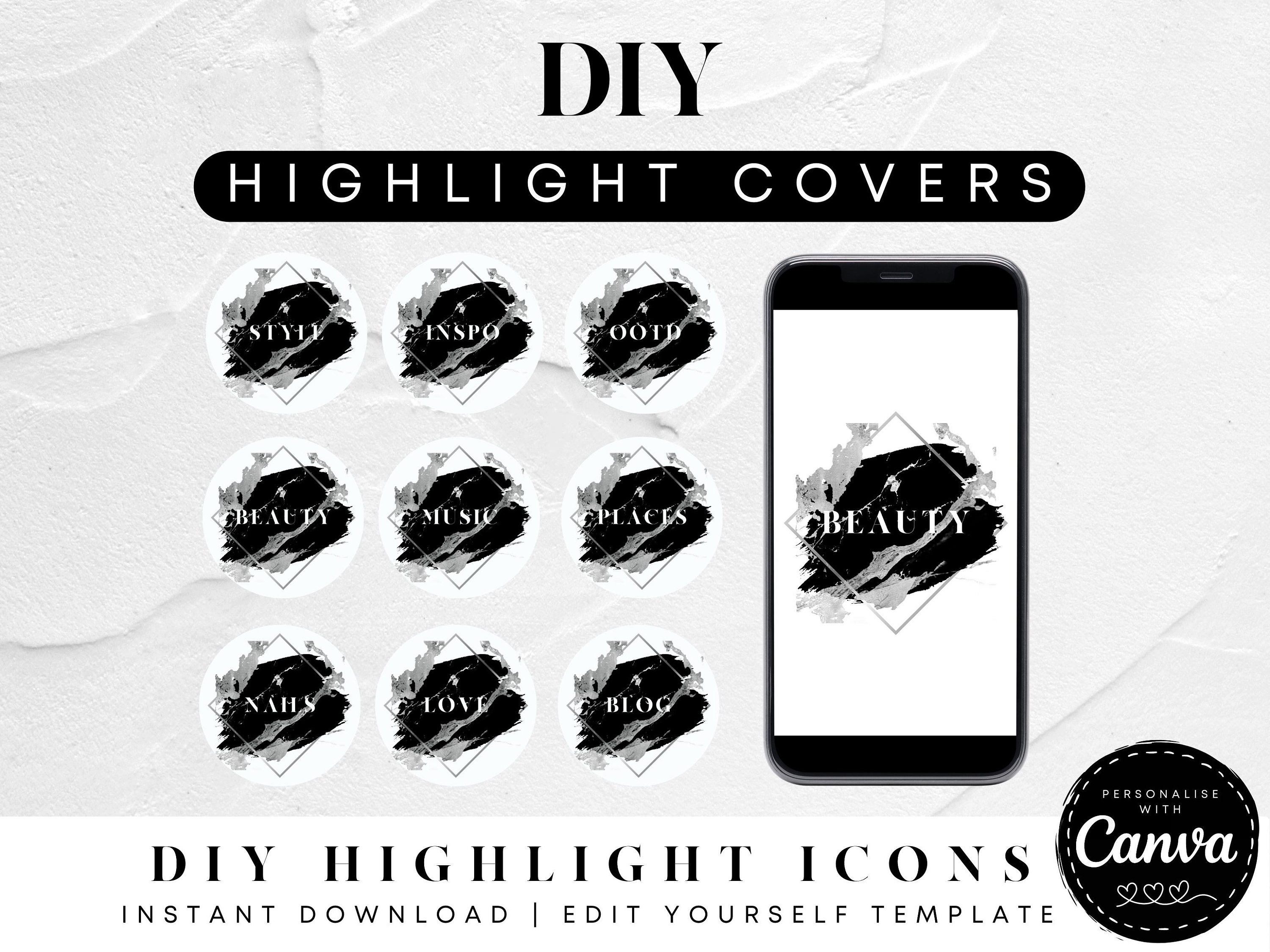 Editable Instagram Highlight Covers, IG Highlights DIY Canva Template ...