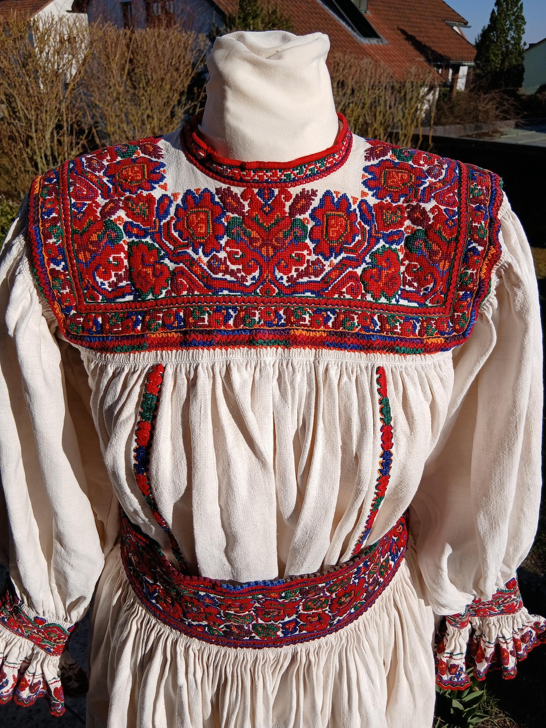 Antique Traditional Costume Set Shirt Skirt Embroidery Oas Romania ...