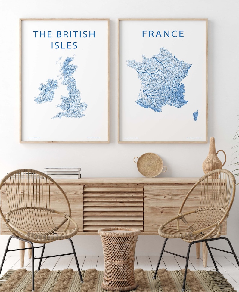 British Isles Original Poster, Hydrographic Map Poster, Great Britain ...