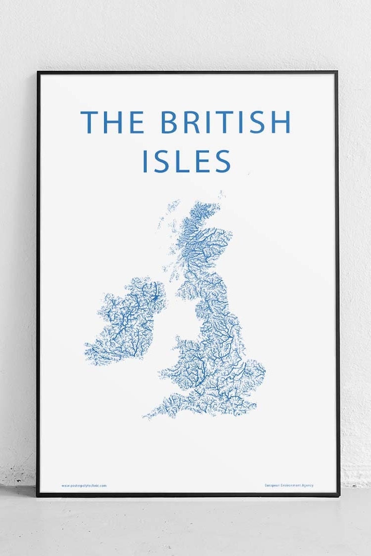 British Isles Original Poster, Hydrographic Map Poster, Great Britain ...