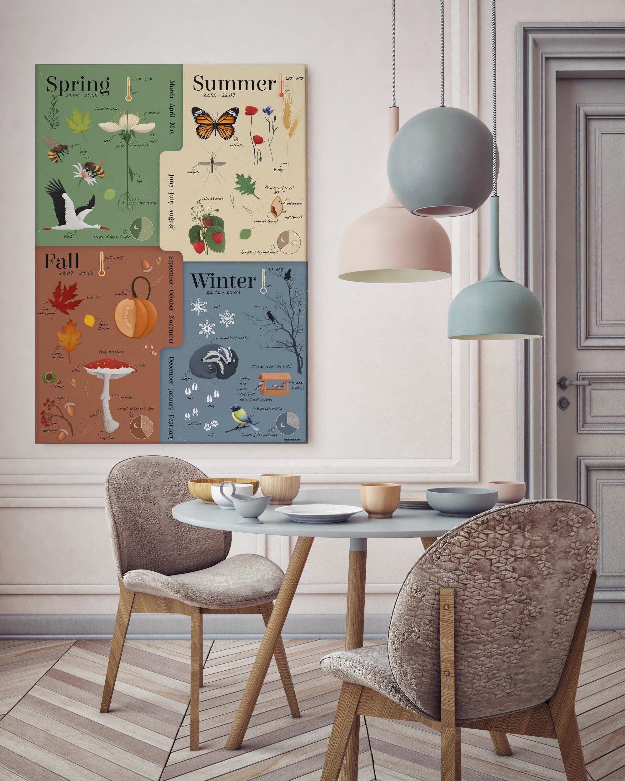 Four Seasons Poster - US Version, Educational Poster for Children, Kids ...