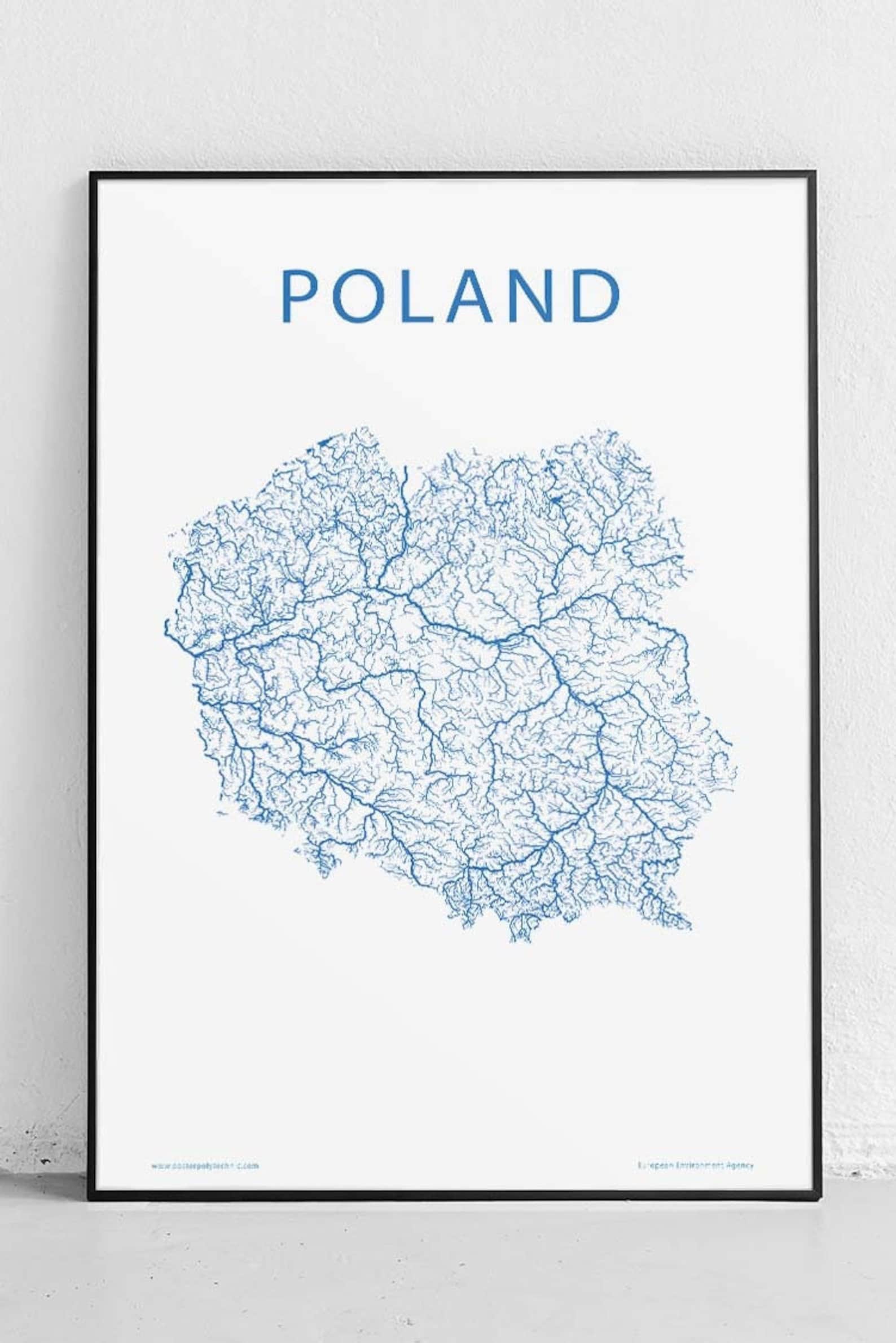 Poland Hydrographic Map Poster: Minimalist Rivers & Lakes Art - Etsy