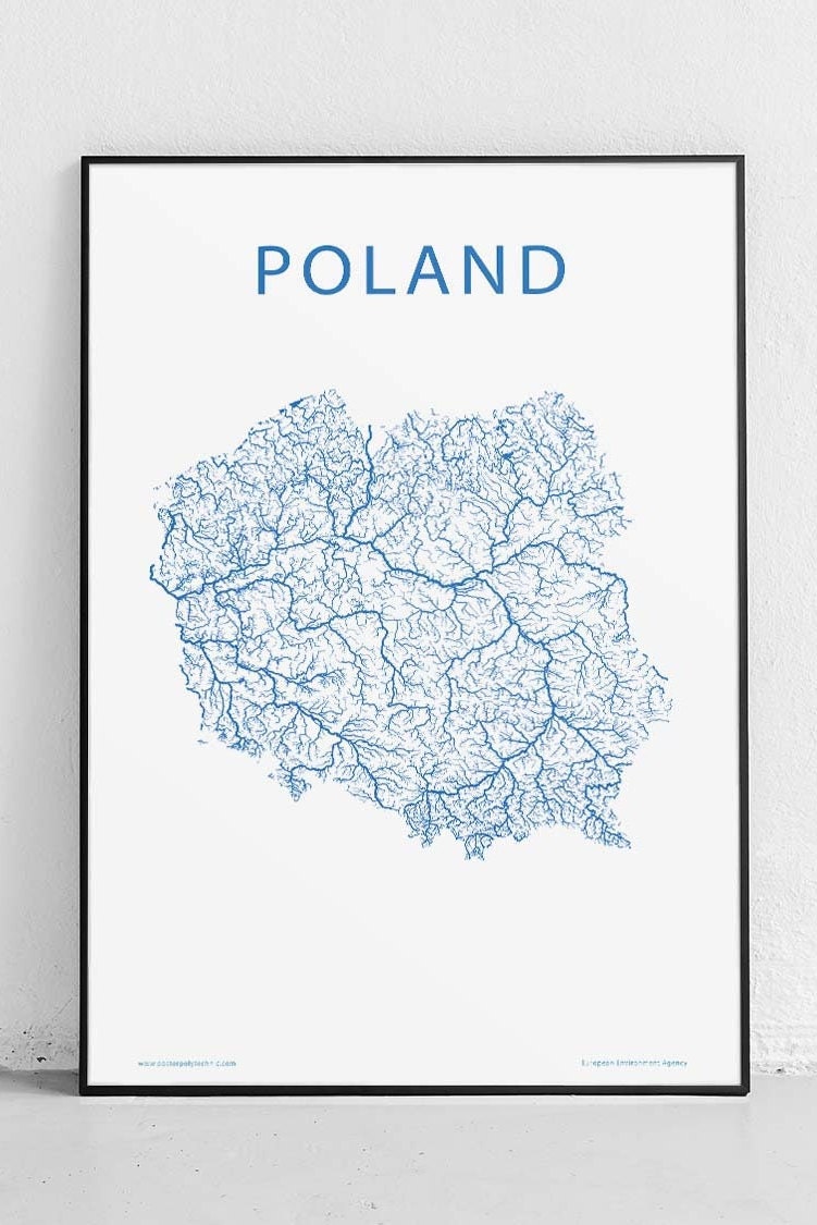 Poland Hydrographic Map Poster: Minimalist Rivers & Lakes Art - Etsy