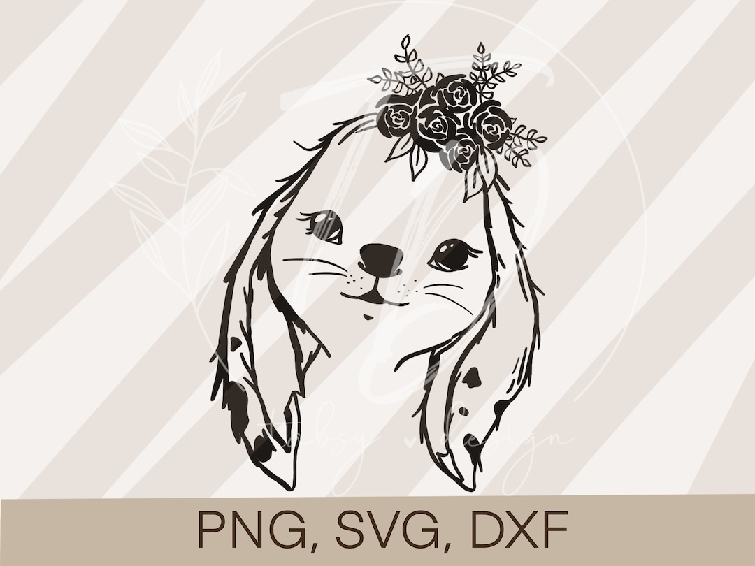 Plotterdatei Kinder Baby Hase Häschen mit Blumenkranz PNG/ SVG/ DXF ...