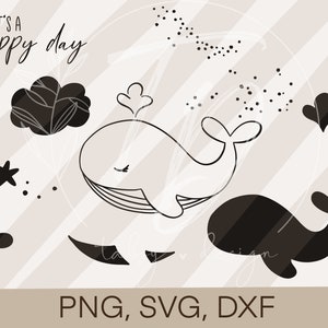 Plotterdatei Kinder Baby- Wal Hai Meer Tiere PNG/ SVG/ DXF/ Jpeg Download für Designs Digital T ...