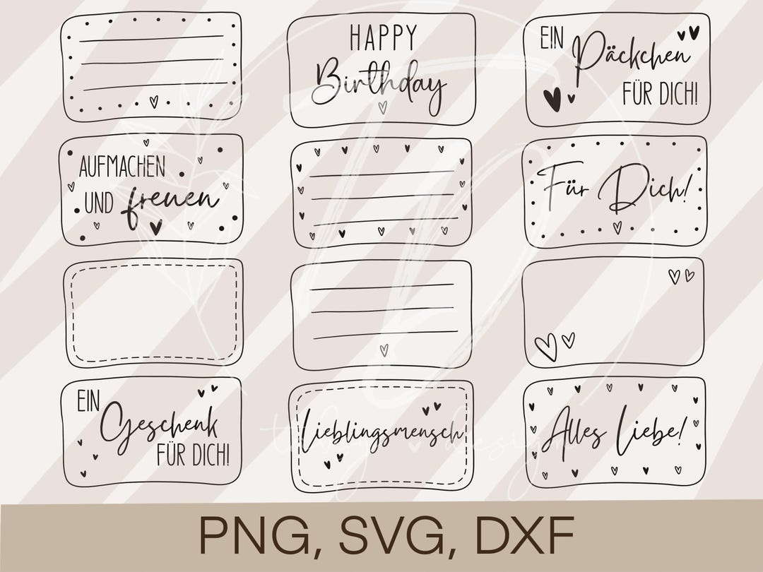 Plotter File Labels Label Bundle 2 Birthday Gift Cricut Silhouette Plotting Design Sticker PNG ...