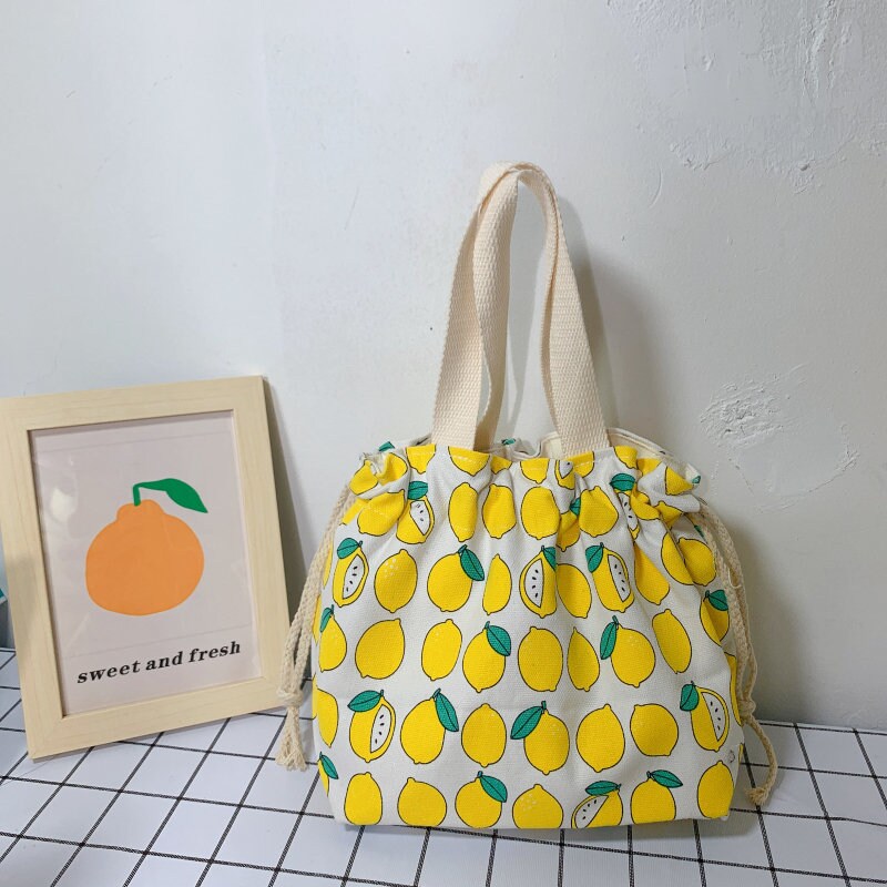 Lemon Canvas Tote Bag,draw String Bag,fruit Print Bag, Over Shoulder ...