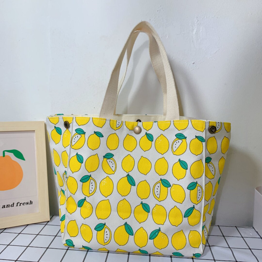 Lemon Canvas Tote Bag,draw String Bag,fruit Print Bag, Over Shoulder ...