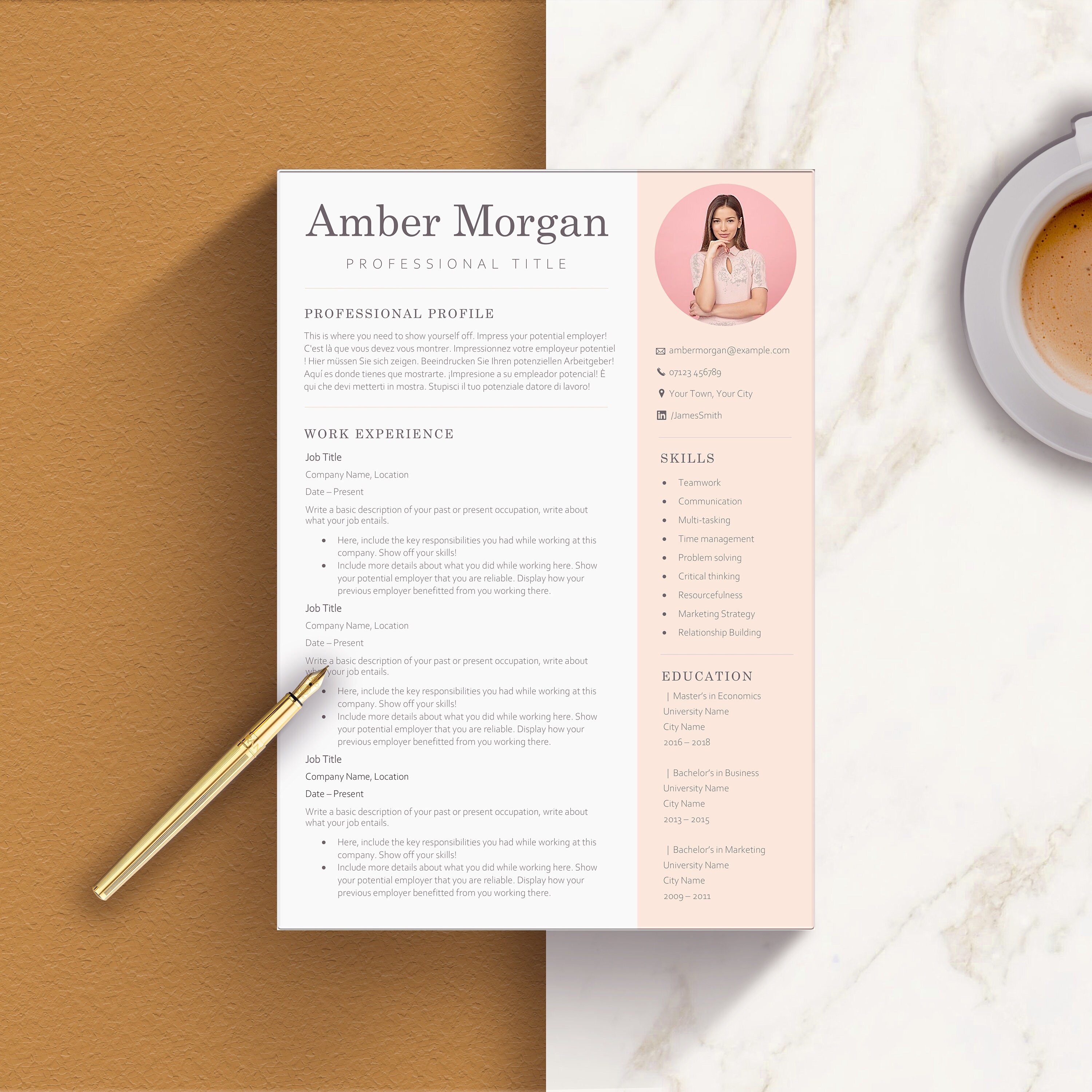 Creative Professional Resume Template With Photo, Modern Executive CV ...