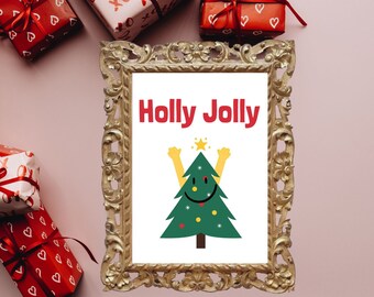 Merry Christmas Digital Canvas | Holly Jolly Vibes Digital Canvas - Etsy