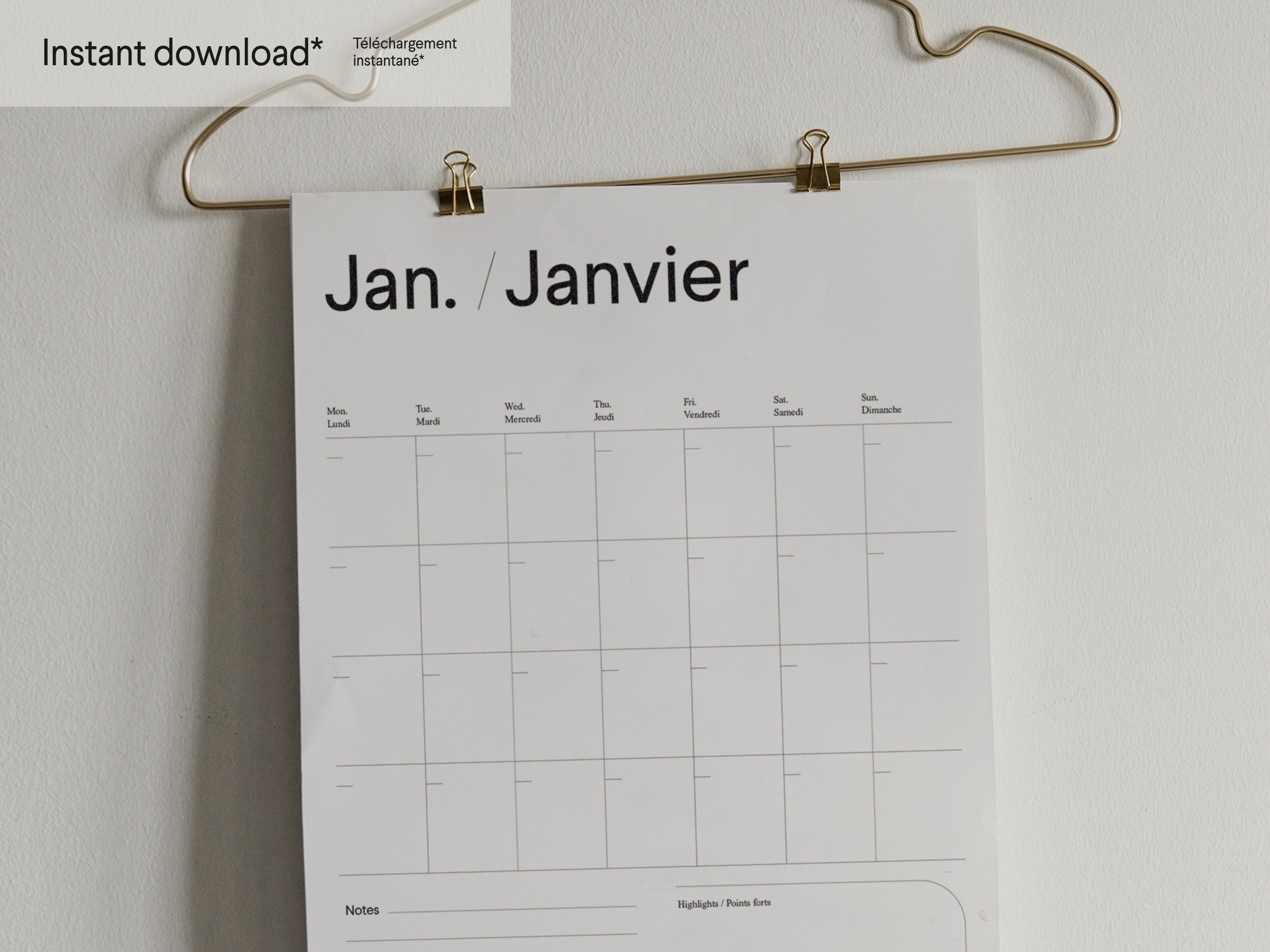 Prints Art & Collectibles Printable Monthly Wall Calendar PDF Digital ...