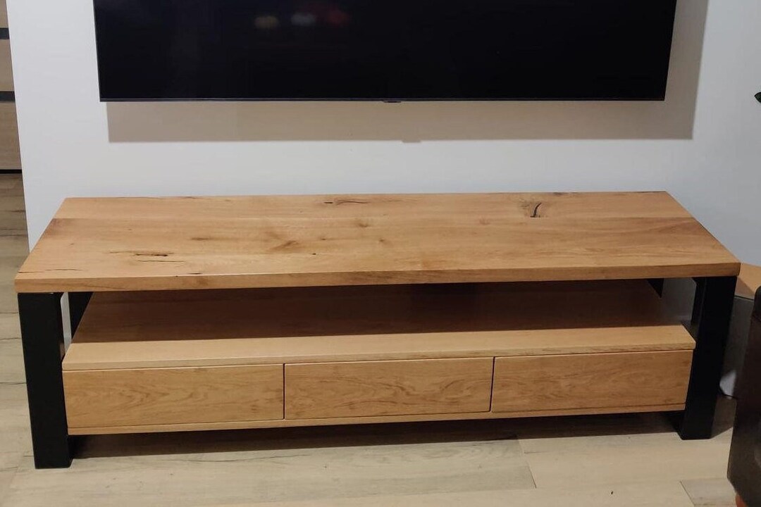 RTV Cabinet TV Cabinet Solid Oak With 3 Drawers Loft Steel - Etsy
