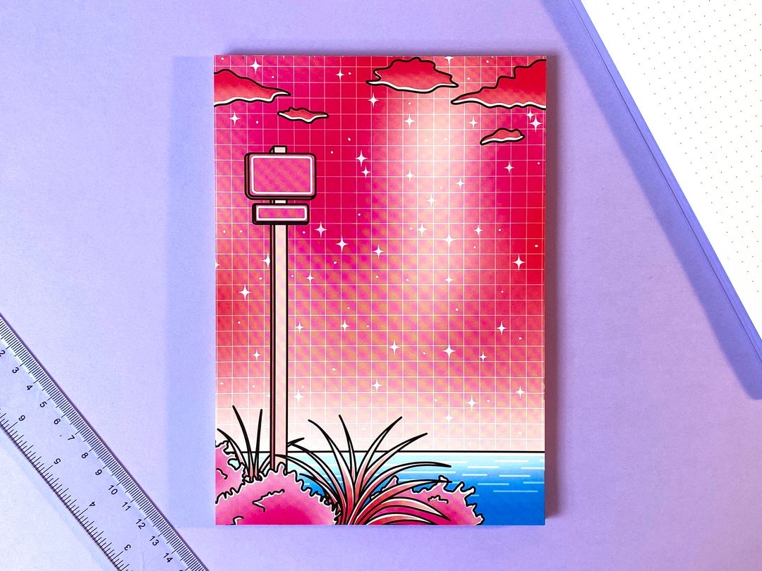 Pink Dreamy Vaporwave Aesthetic Notepad Ocean View Stationery Plants ...