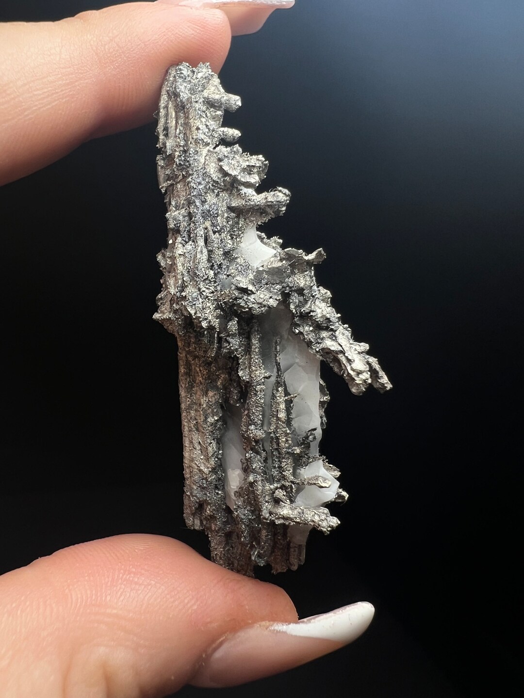 High Quality, Aesthetic, Skeletal Native Silver Formation on Calcite ...