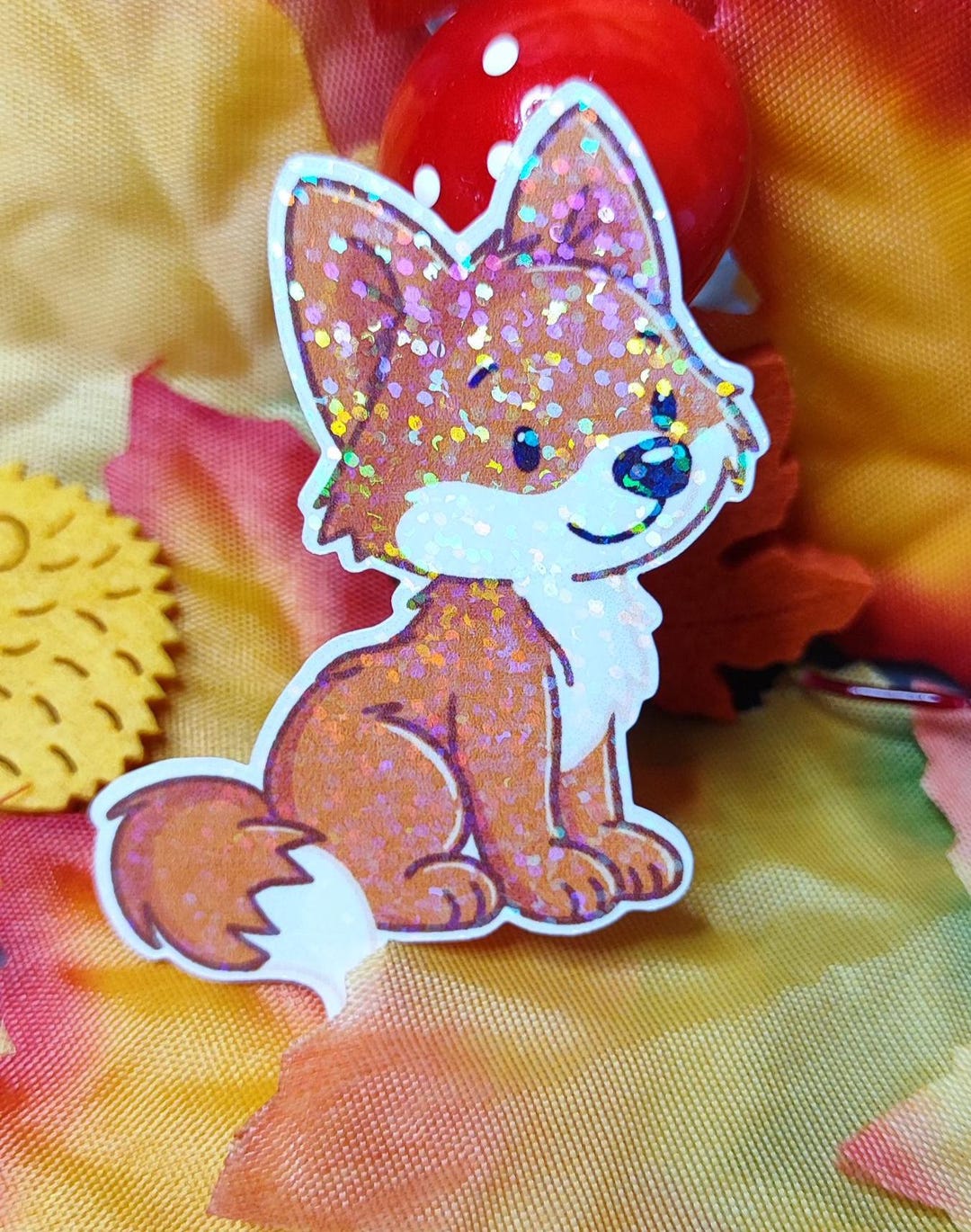 Cute Glitter Fox Sticker – Sparkling Animal Sticker for Laptop, Diary ...