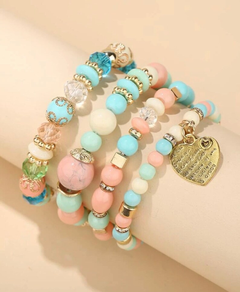 Beaded Stacked Bracelet Set, Handmade Beaded Stacked Bracelet Set ...