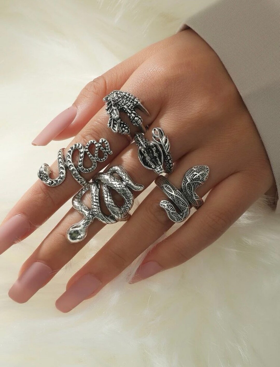 Silver Snake Ring Set, Snake Jewelry, Wrap Ring, Snake Rings for Women ...