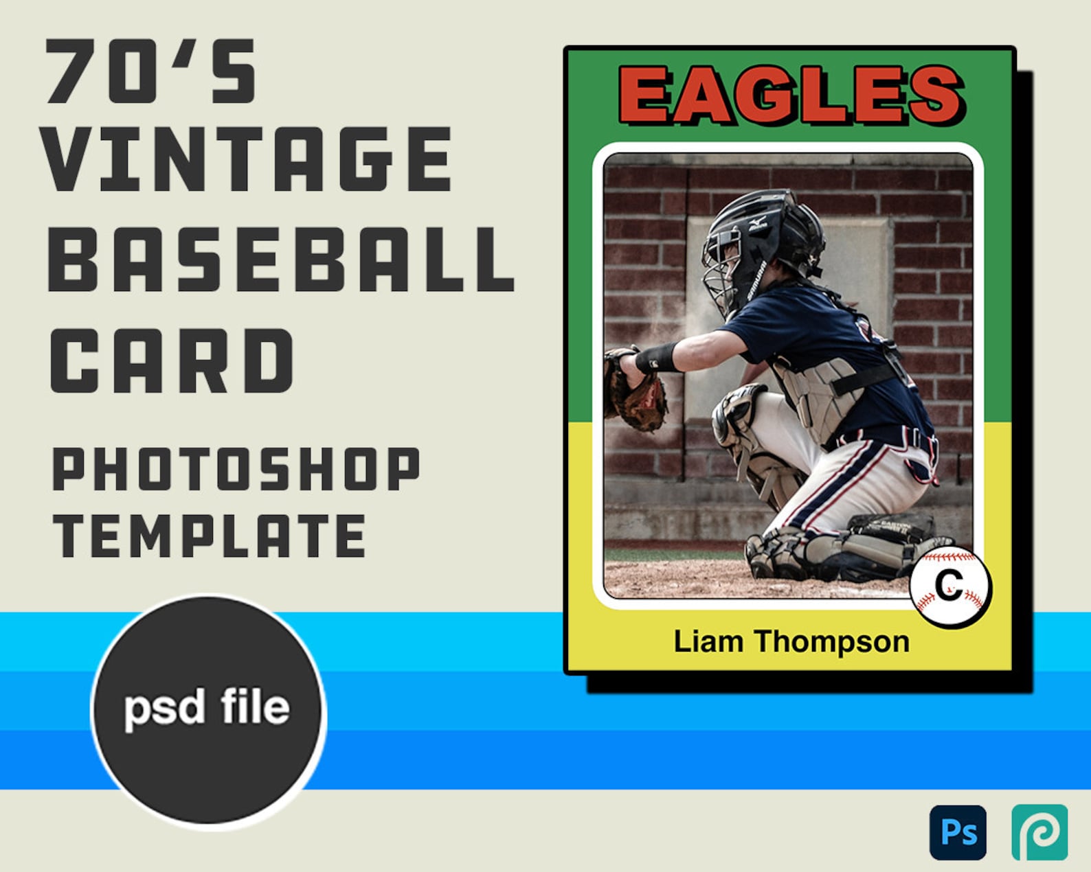 70's Style Vintage Baseball Card Template | Retro Vintage Style 1970's ...
