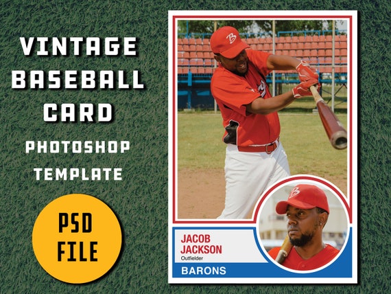 Retro 1980s Vintage Style Baseball Card Template for Photoshop - Etsy