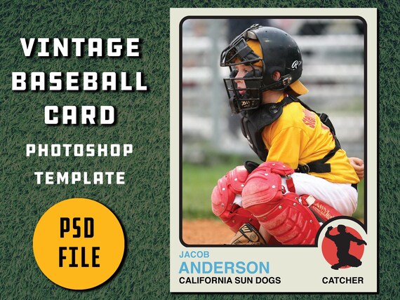 Retro 1970s Vintage Style Baseball Card Template For Photoshop - Etsy