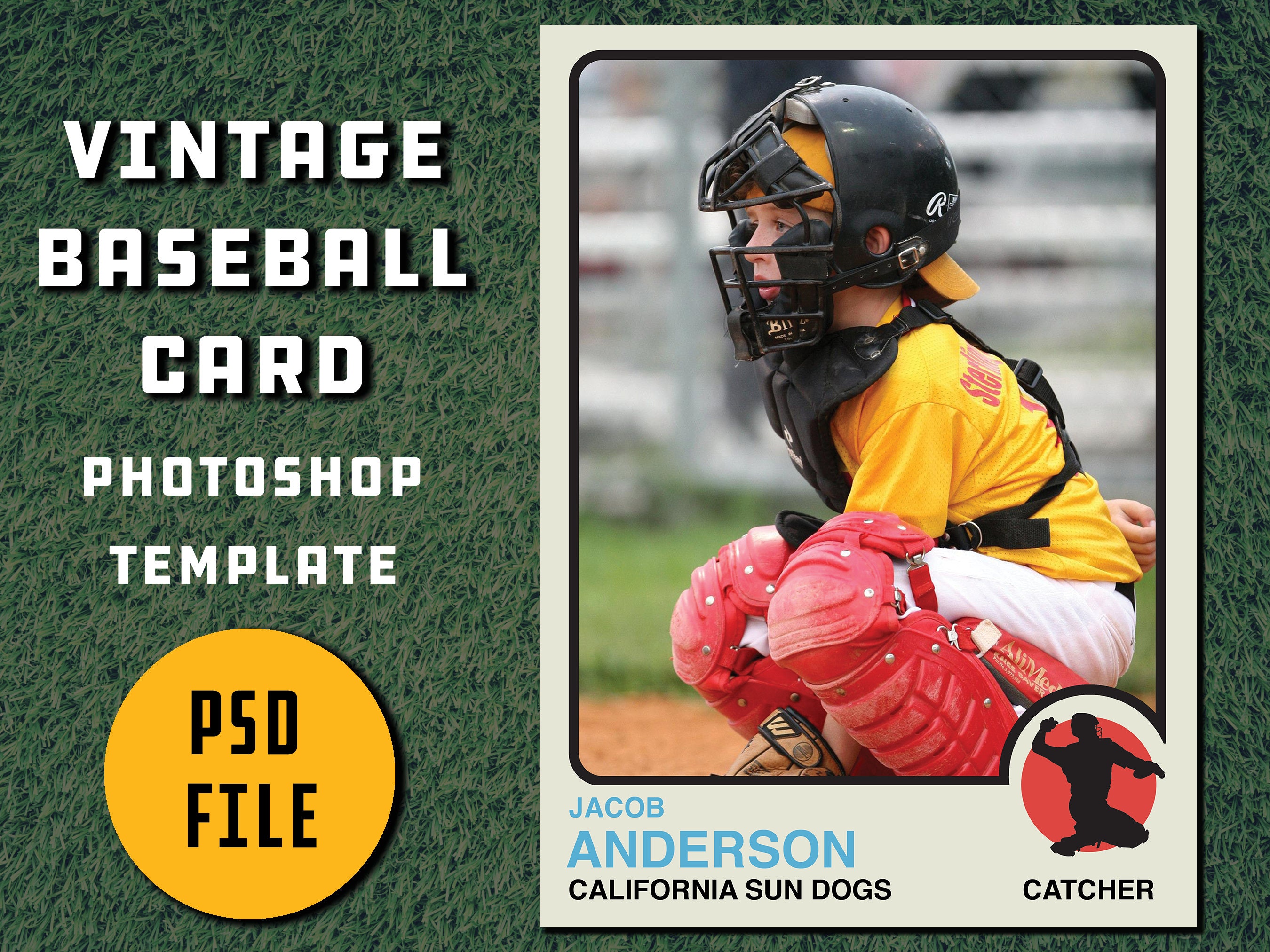 Retro 1970s Vintage Style Baseball Card Template for Photoshop | Psd ...