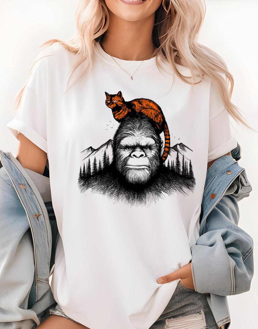 Bigfoot and Orange Cat Best Friend Ever Unisex Heavy Cotton Tee, Funny Sasquatch and Kitty Tee ...