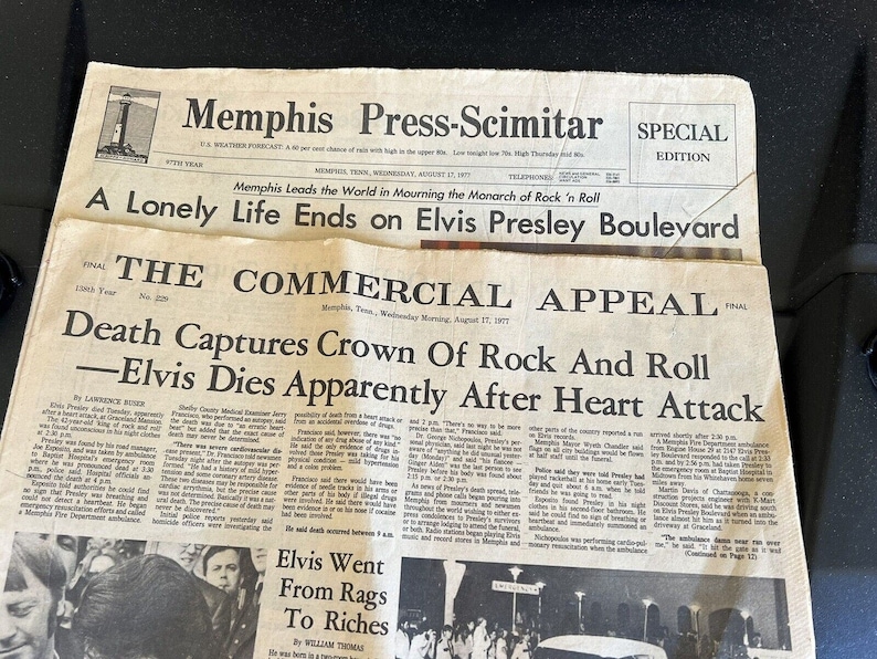 Elvis Presley Death Newspaper Memphis Press-scimitar, the Commercial ...
