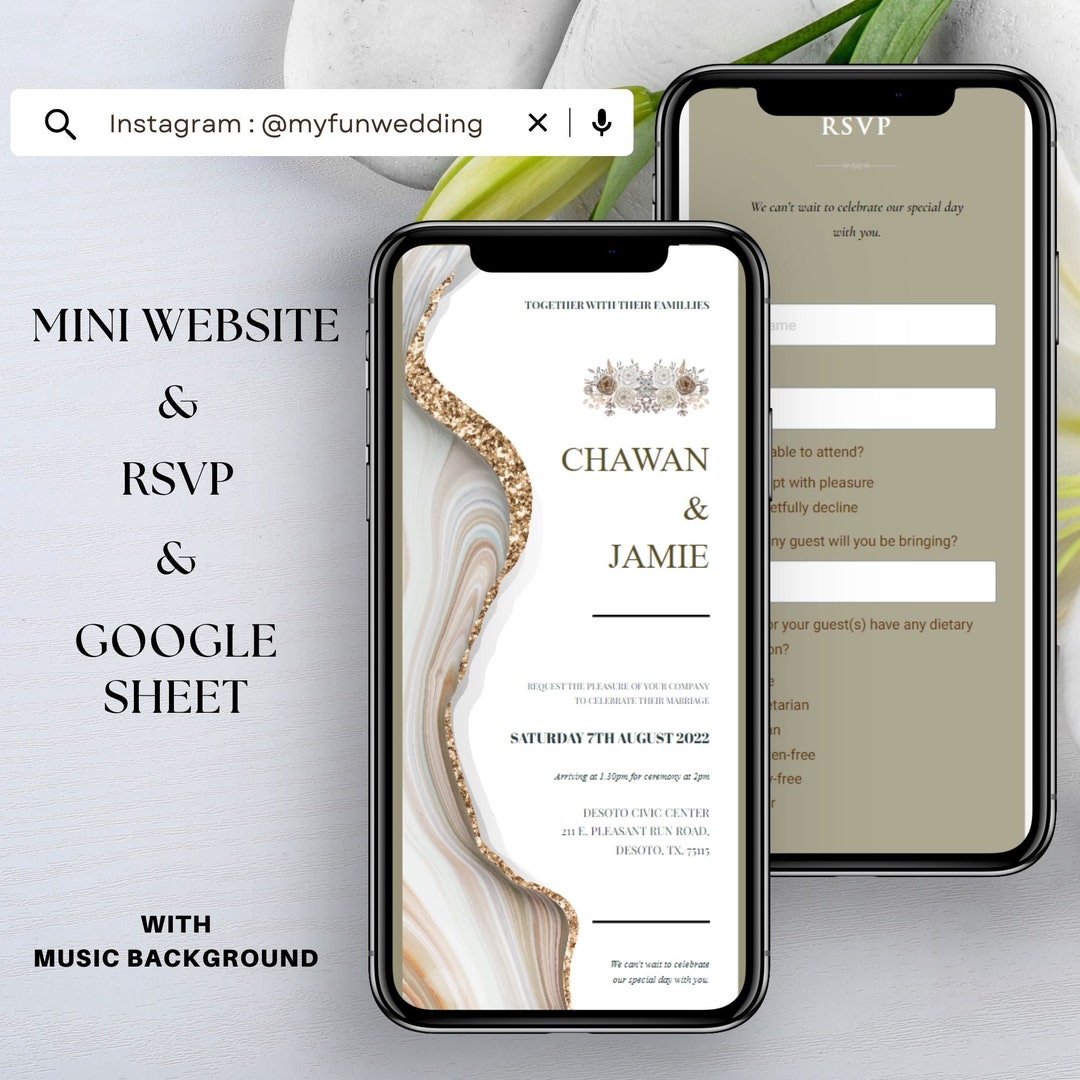 Digital Wedding Invitation & RSVP - Mini Wedding Website - Brown Floral ...