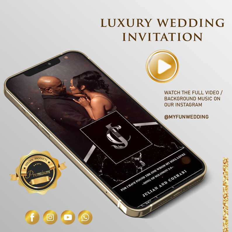 Multi-page Luxury BLACK SILVER Wedding Video Invitation, Save the Date ...