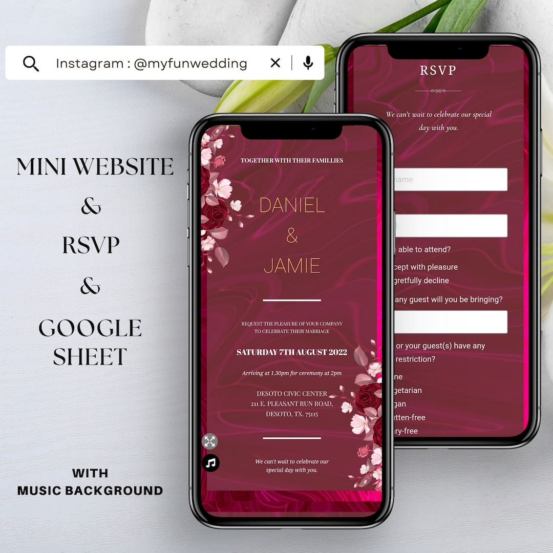 Digital Wedding Invitation & RSVP - Mini Wedding Website - Red Roses ...
