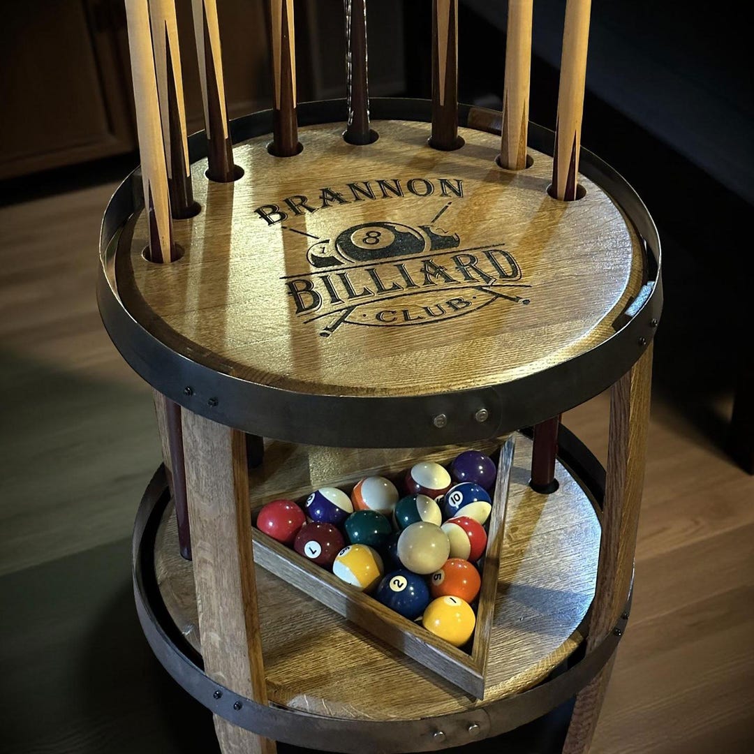 Rustic Whiskey Barrel Pool Cue Rack: Man Cave Billiards Storage - Etsy