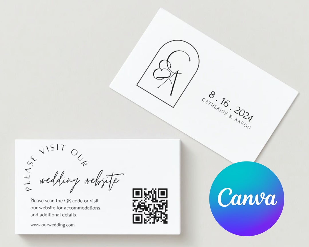 QR Code Wedding Website Card Canva Template - Etsy