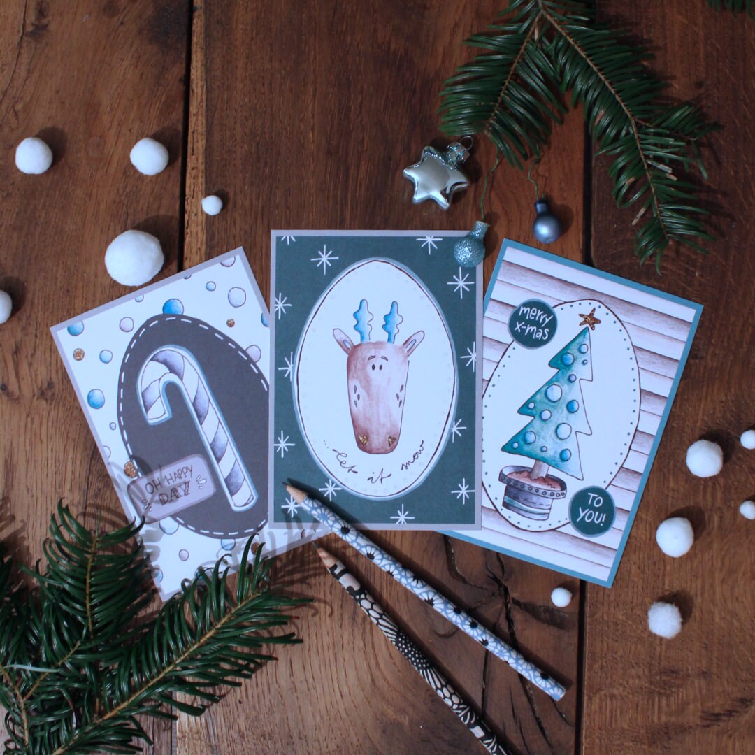 Postcards Christmas Set of 3 Sustainable Card Set for Christmas ...