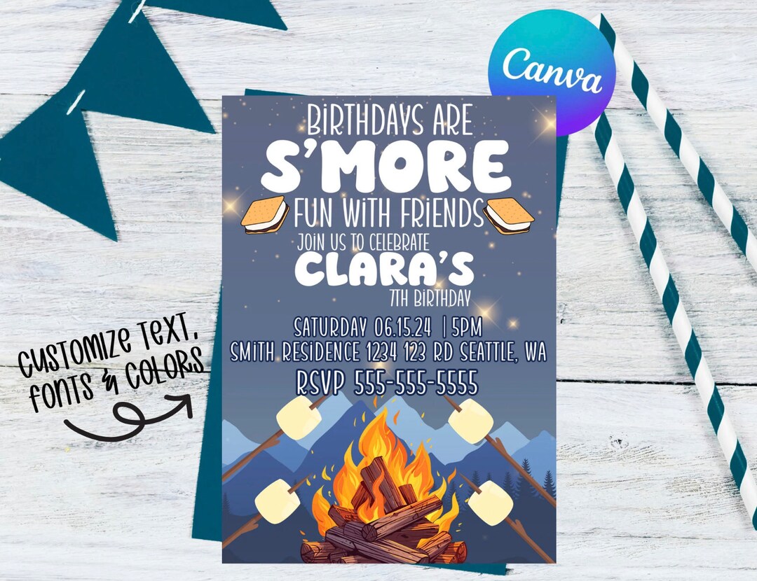Editable Smore Fun Birthday Invitation Template Digital Download Canva ...