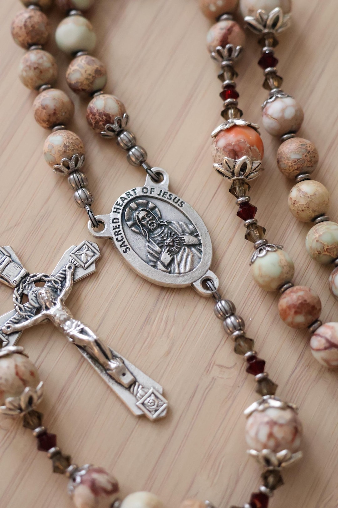 Sacred Heart Rosary - Natural Stone - Etsy