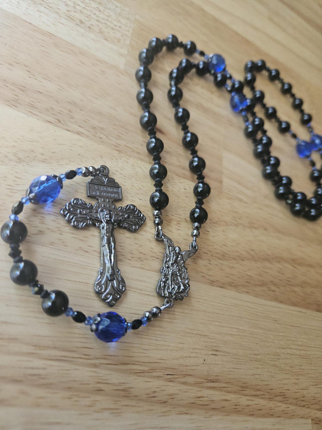 St. Michael the Archangel Rosary (gun Metal) - Black & Blue - Etsy