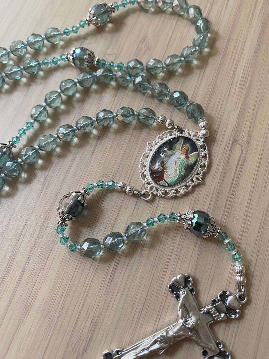 Handmade Wire-strung Rosary Guardian Angel Center Sea Green - Etsy