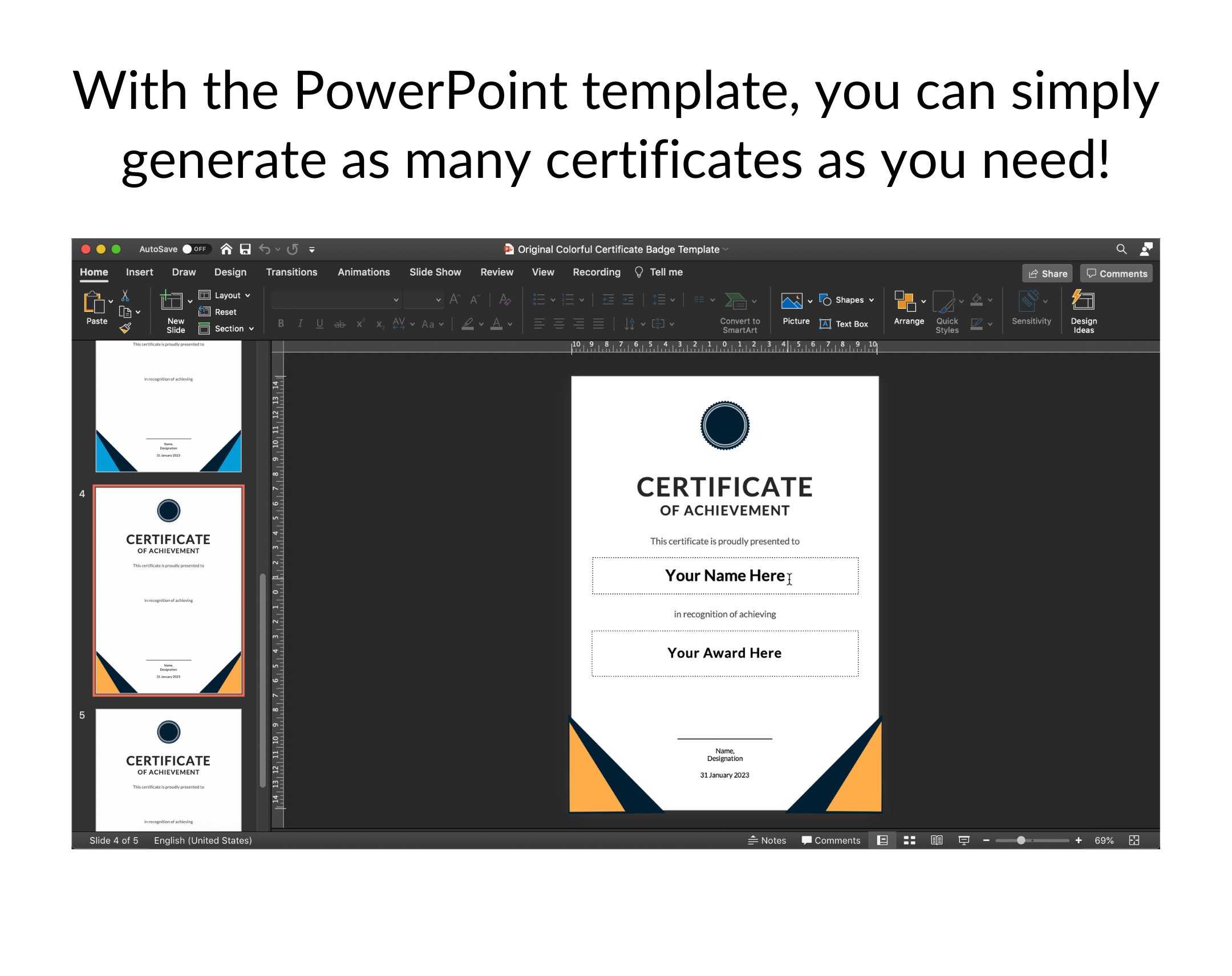 DIY Editable Certificate Powerpoint Template in Portrait Professional ...