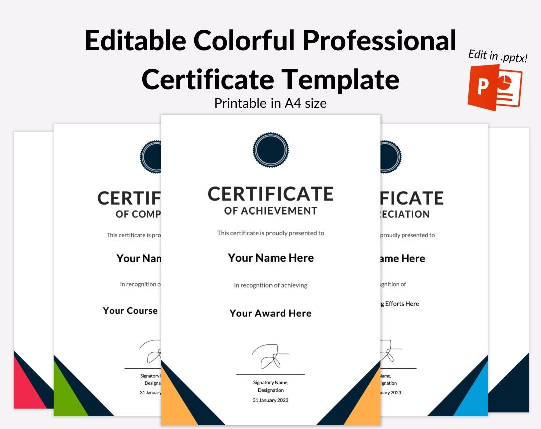 DIY Editable Certificate Powerpoint Template in Portrait Professional ...