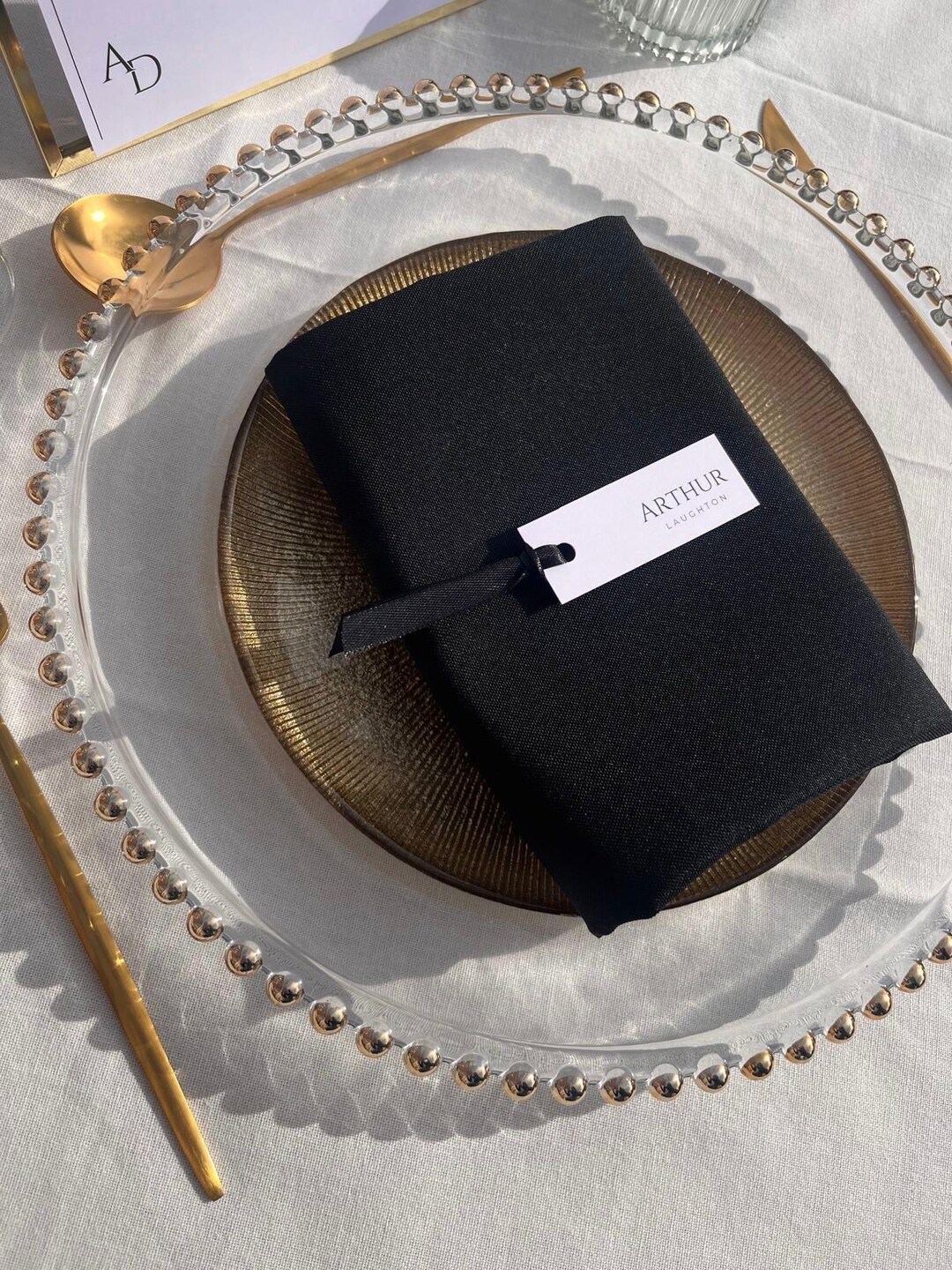 Monochrome Place Cards With Black Satin Ribbon – Modern Minimalist ...