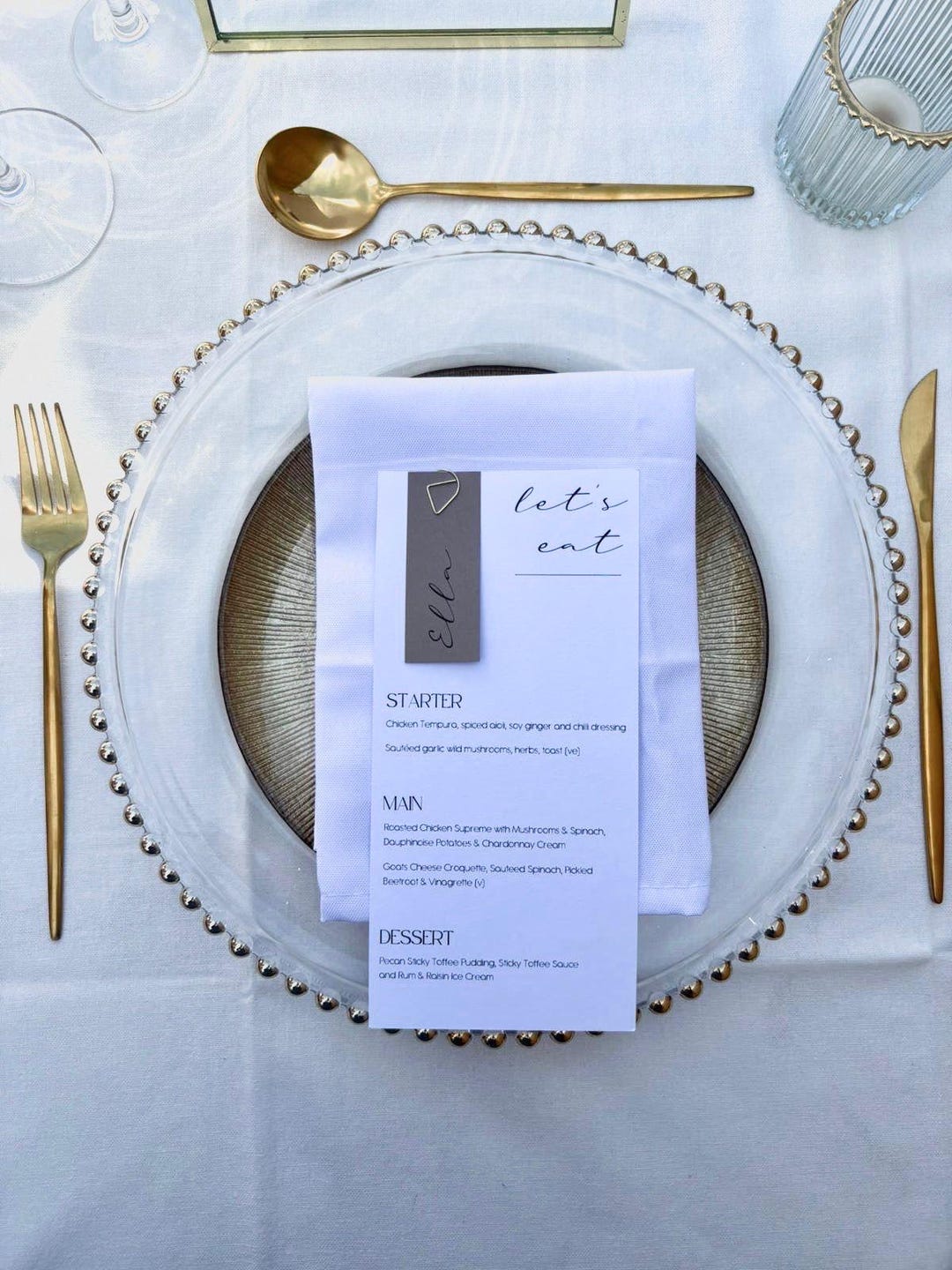 Wedding Menu With Name Tag - Beige Neutral Place Card Minimalist Table ...