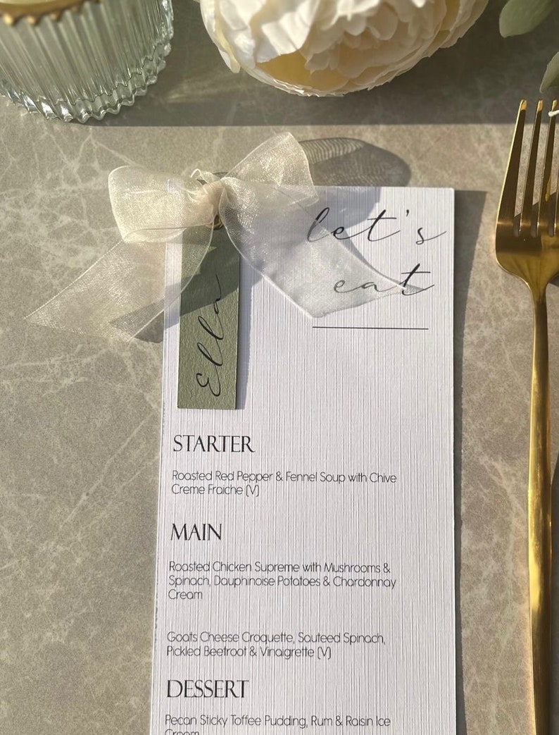 Wedding Menu With Name Tag - Wedding Menu With Place Card Minimalist ...