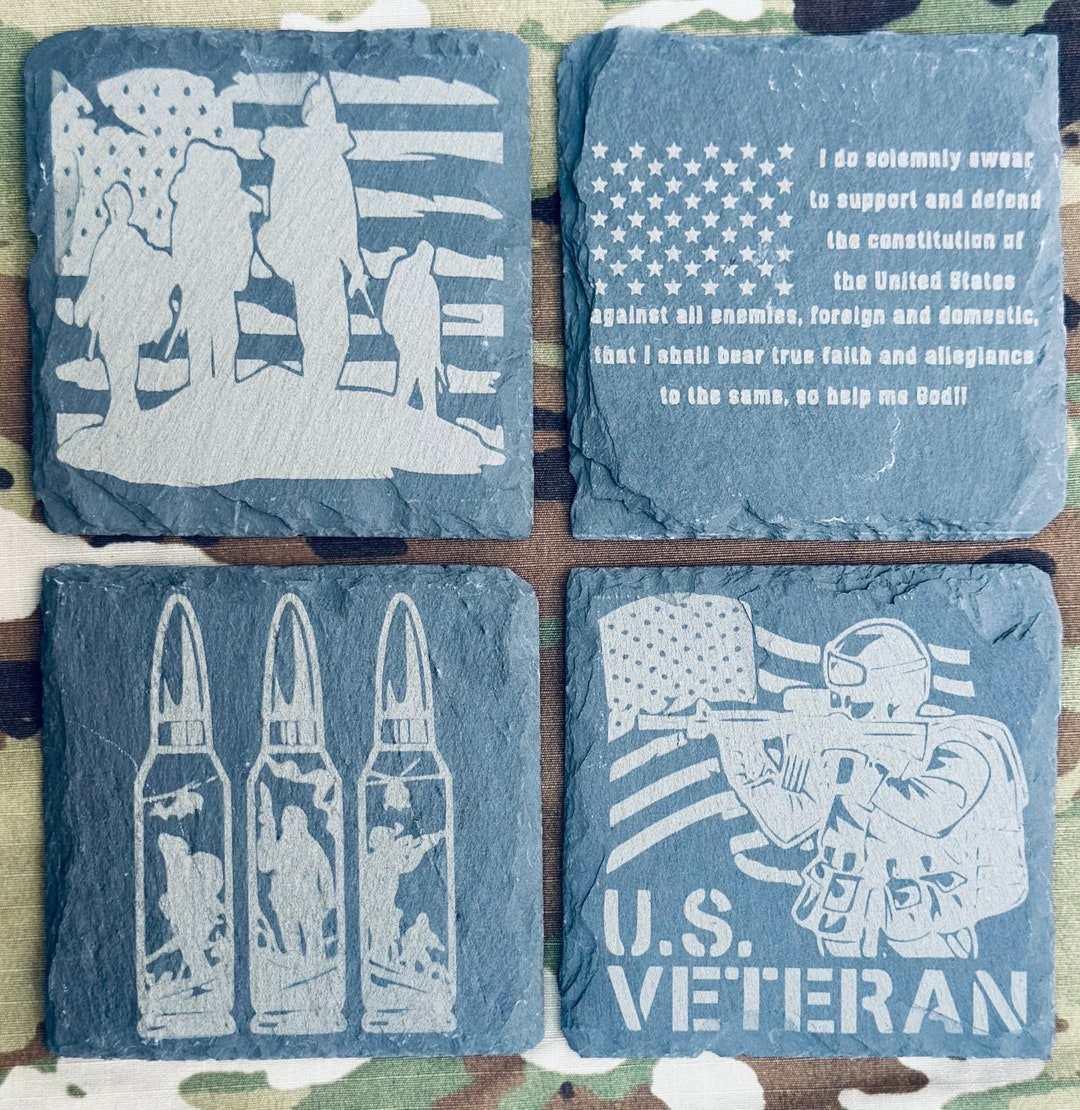 Military Inspired Natural Slate Coasters Engraved, Military Life, Man ...