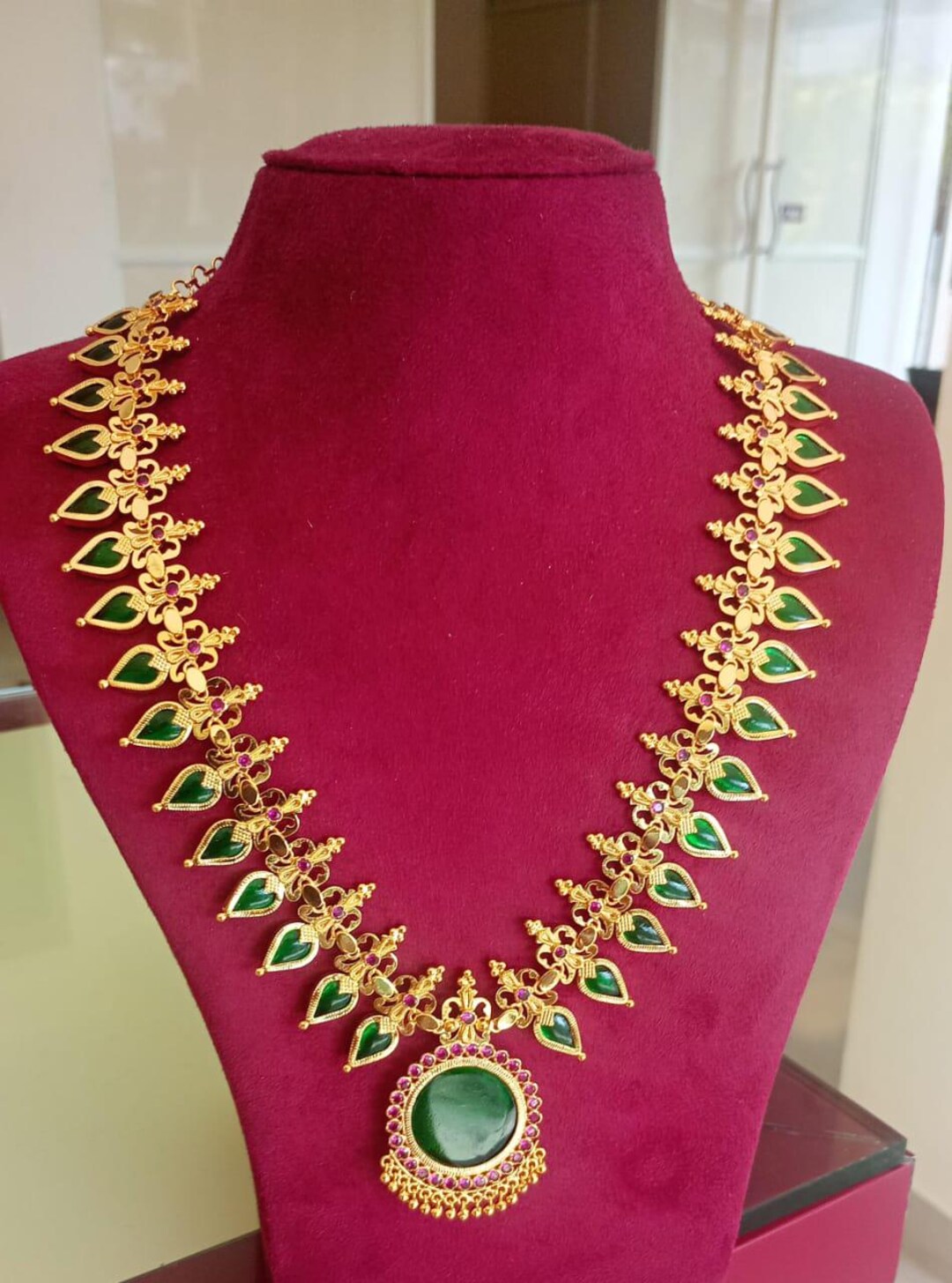 Kerala Green Gopi Necklace Gold Plated | South Indian Traditional Gopi ...