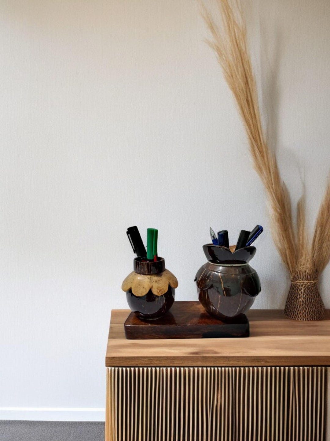 Eco-friendly Coconut Shell Pen Holder | Handmade Desk Organizer ...