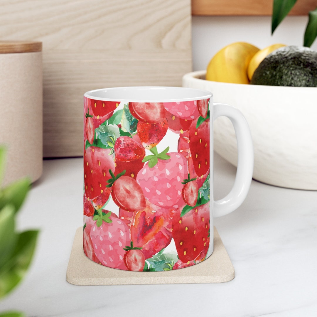 Wild Strawberries Mug Ceramic Strawberry Coffee Cup Berry Theme Kitchen ...