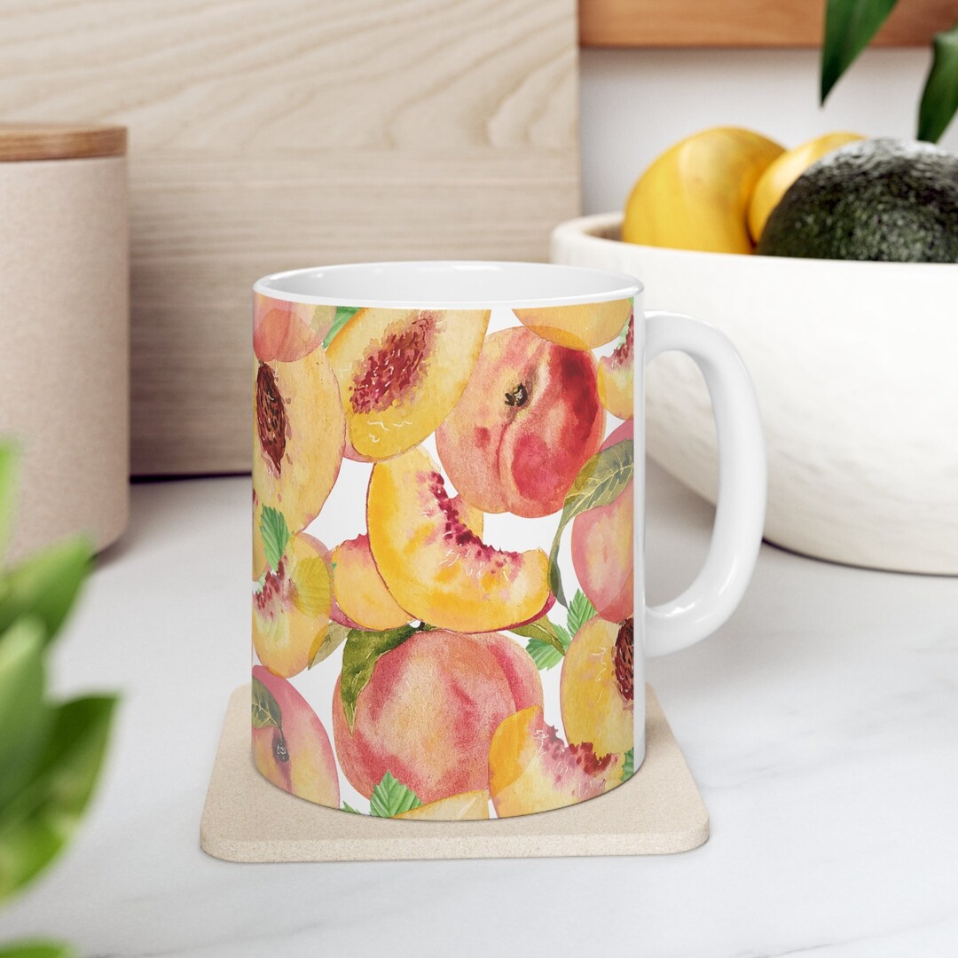 Peach Mug With Peaches Pattern Fruit Print Ceramic Coffee Mug Gift for ...